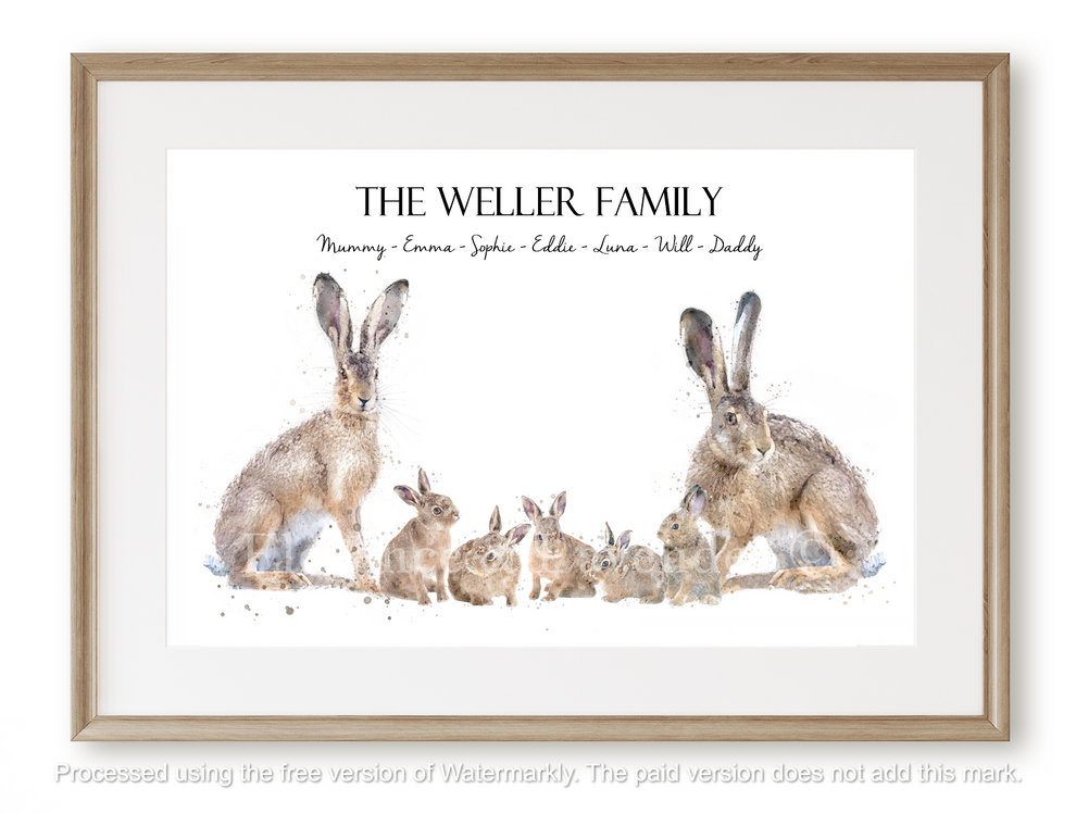 Personalised Hare Family Print – Florence & Lavender